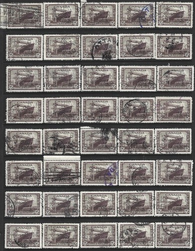 CANADA - #O260 - 20c CORVETTE 4-HOLE OHMS PERFIN USED STAMPS LOT KGVI ...
