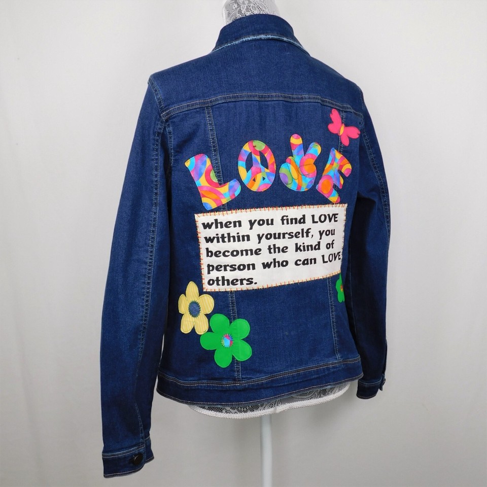 Upcycled Denim Raw Edge Patches Denim Love Jacket L (62022) | eBay