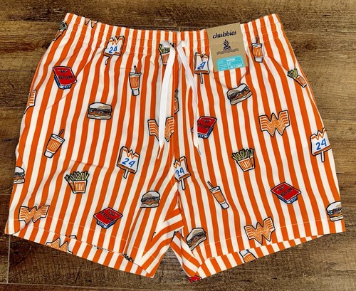 NWT CHUBBIES MENS 5.5” THE WHATABURGER COMIC STRIPES SWIM TRUNK SZ M ...
