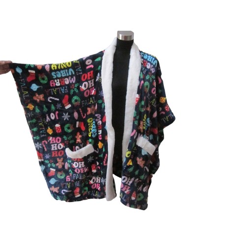 NWT CHARTER CLUB Multi Color Fleece Plush Wrap Bed Jacket Lounge ONE ...