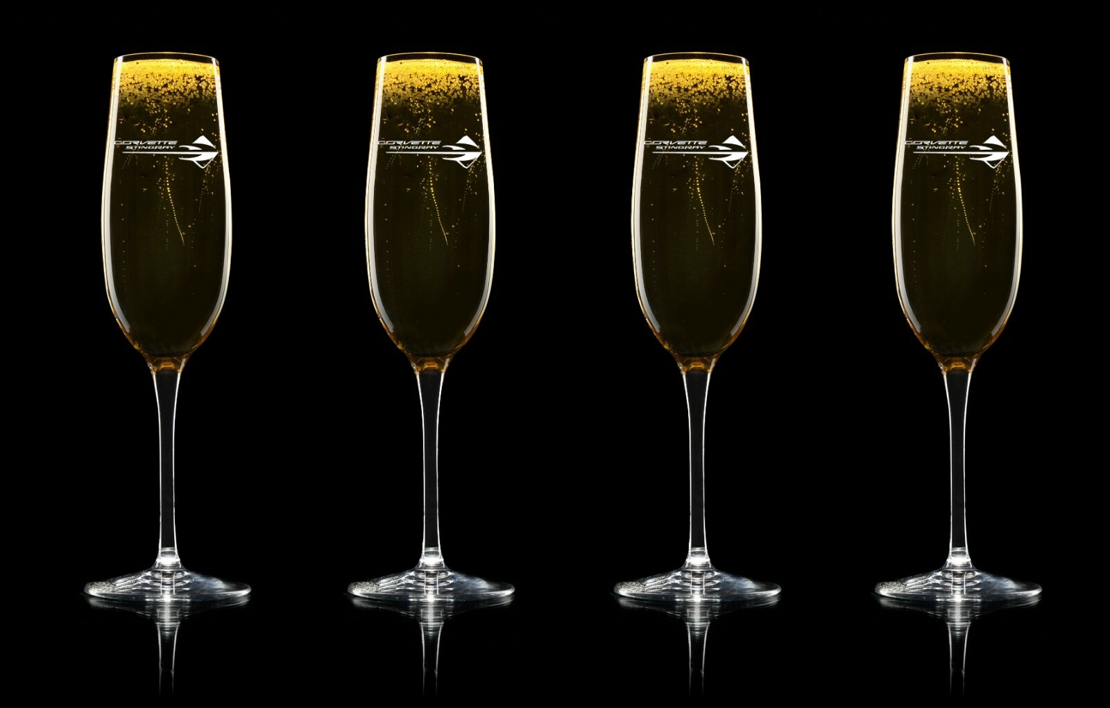 C7 Corvette 8 Oz Champagne Flutes 4pc w/Stingray & Corvette Script ...