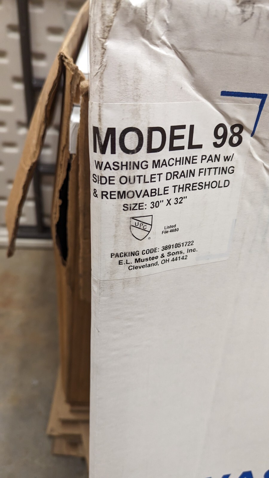 Washer Pan Mustee DuraPan 30 X 32center Drain Molded Fiberglass ...