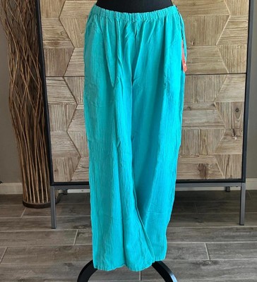 NWT Oh My Gauze! Women's Cyan Pants Size 3 Elastic Waist | eBay