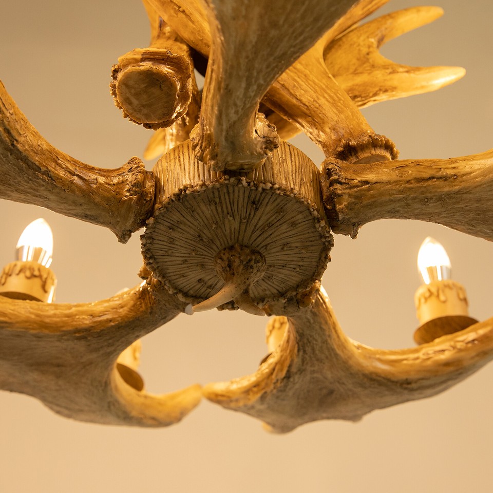 10-Light Deer Horn Pendant Resin Antler Chandelier Hanging Ceiling ...