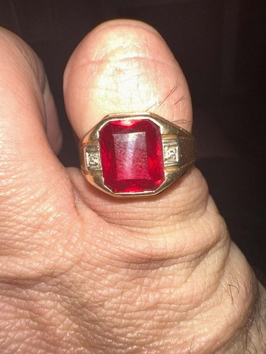 Vintage Style 3Ct Emerald Cut Created Ruby Men's Pinky Ring 14k Gold ...