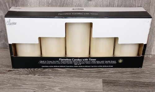 True Living Essentials 5 Pc Flameless Candles With Timer Vanilla Scent ...