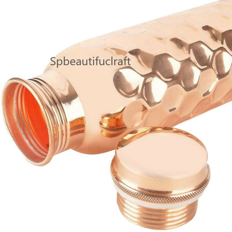 100% Copper Water Bottle Diamond Drinking Flask Ayurveda Health ...