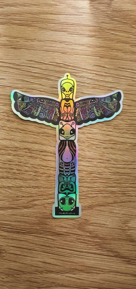 Holographic Sticker. Alien Totem Pole Sticker. Psychedelic Trippy ...