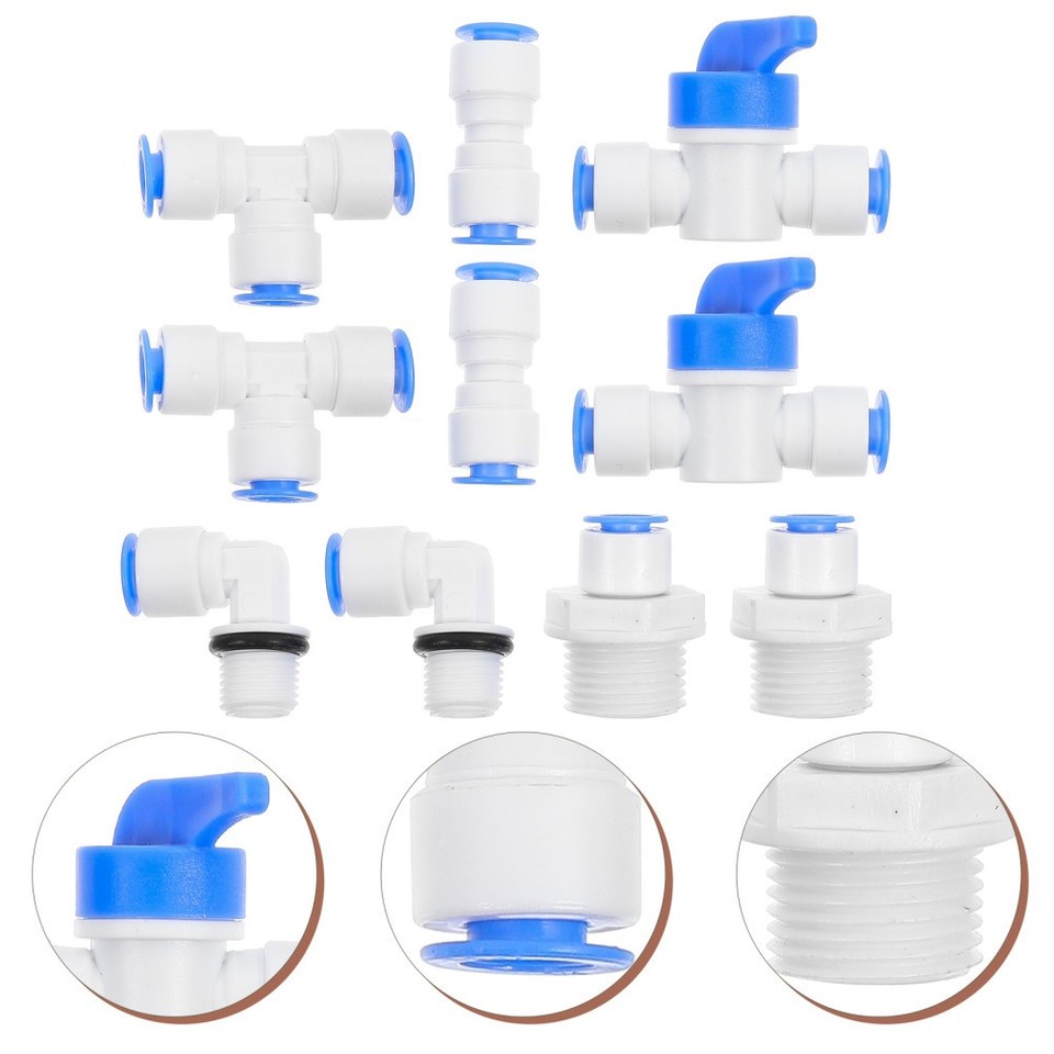 10Pcs PE Connector Water Filter Pipe Fittings Joint Elbow Tee for ...