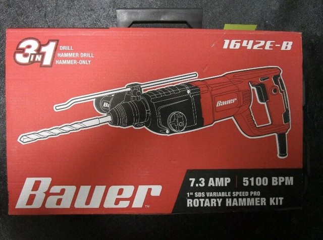 Bauer 63433 Rotary Hammer Kit 7.3 Amp 5100 BPM 1" SDS Variable Speed ...