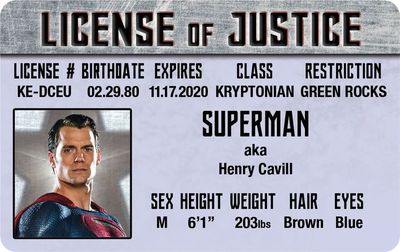 The JUSTICE LEAGUE of AMERICA Superman Henry Cavill ID card ...