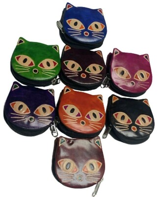 Cat Shaped Coin Purse Faux Leather Zipped Pouch Money Change Holder ...