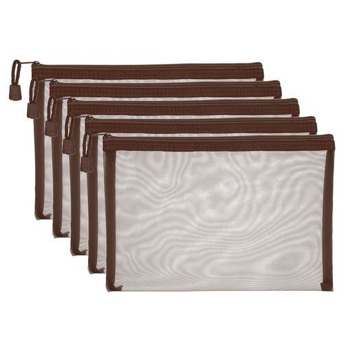 A5 Mesh Zipper Pouch Bags, 5 PCS Mesh Bags with Zipper, 18x25cm, Brown ...