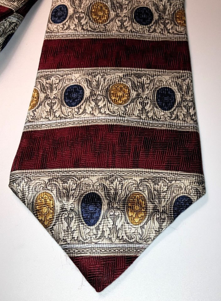 Andhurst Men's Necktie Tie 100% Silk Maroon Gray Gold Blue Ovals USA 57 ...