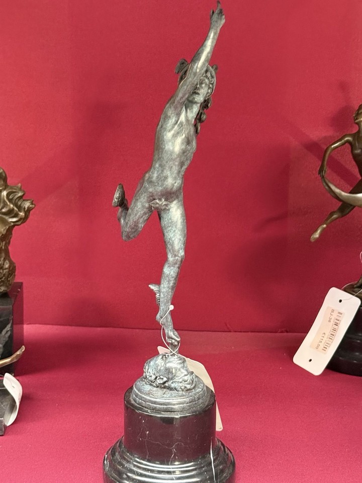 Bronze Sculpture Mercury Hermes Green Patina Mythology Art Statue Rare ...