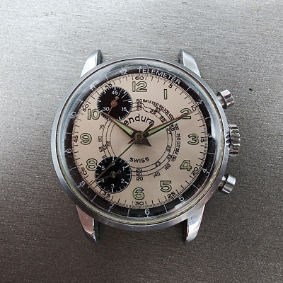 Endura Chronograph Watch Men 36mm White Dial Silver Tone Manual Wind ...