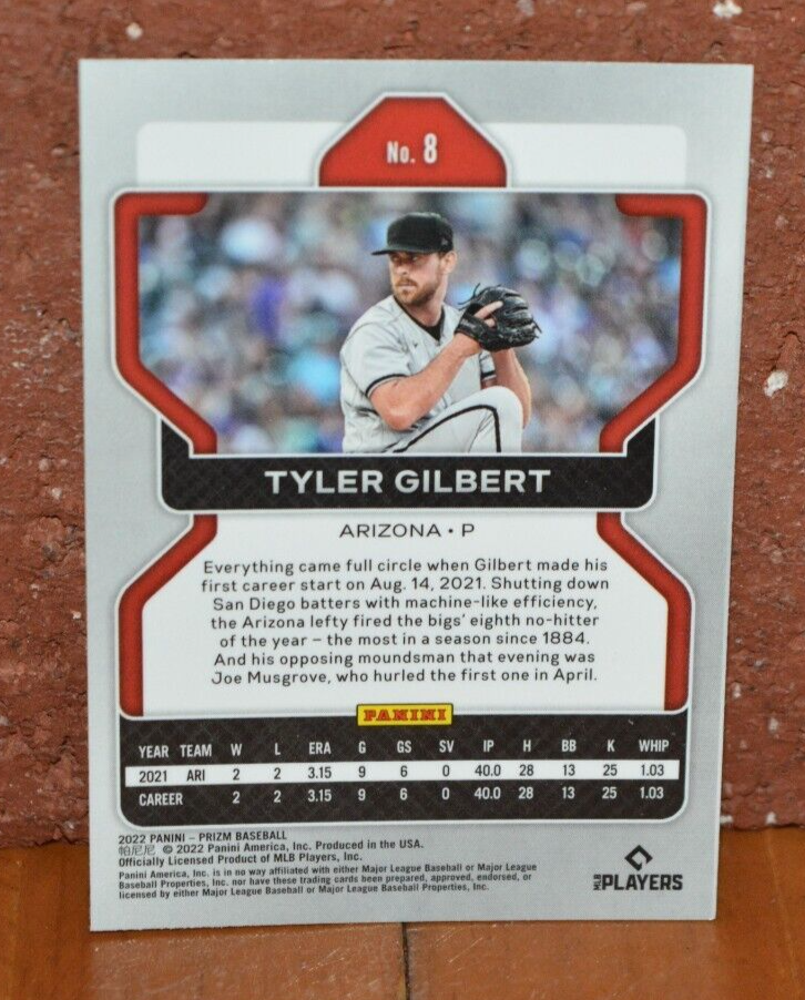 BASEBALL CARD PANINI PRIZM 2022 ARIZONA TYLER GILBERT ROOKIE CARD | eBay