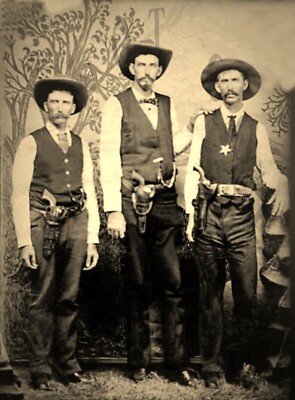 Antique Old Western Reproduction 8X10 Photograph 3 Cowboy Lawmen Colt ...