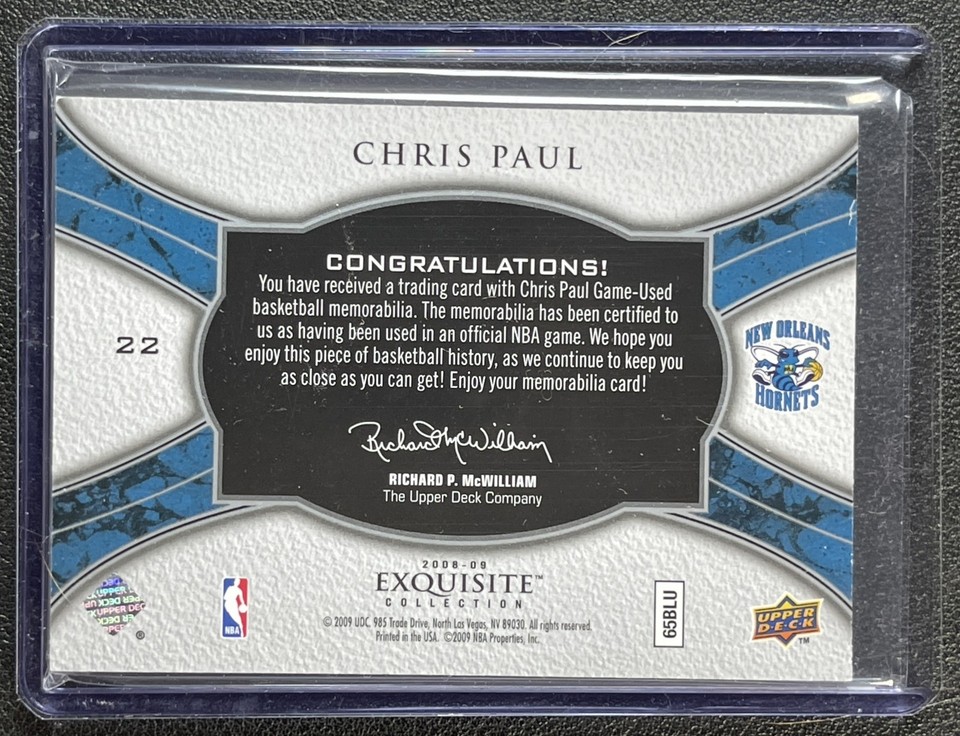 CHRIS PAUL 2008-09 UPPER DECK EXQUISITE COLL #22 GAME-USED JERSEY 11/35 ...