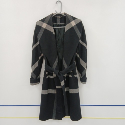 Austin Reed Wrap Coat UK 12 Black White Check Wool Cashmere Belted ...