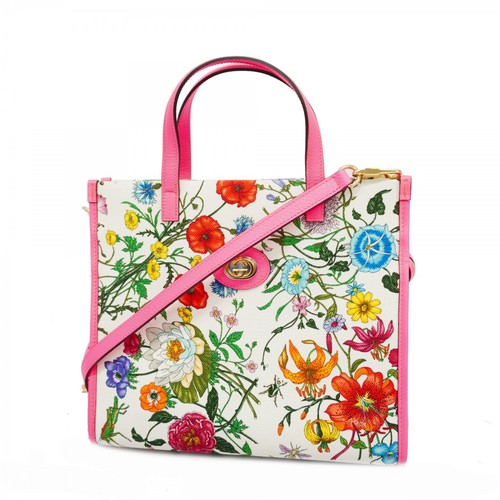 Gucci 5be4345 Tote Bag Flora 550141 Canvas Leather White Pink Gold ...