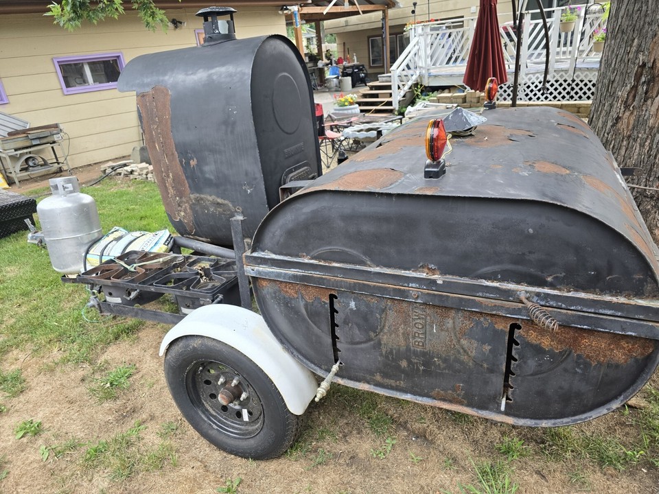 BBQ Pit Smoker w/ Gas! Trailer mounted BBQ, TWO Propane burners | eBay