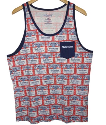 Budweiser Beer Tank Top Men Large Signature Logo All Over Print Chest ...