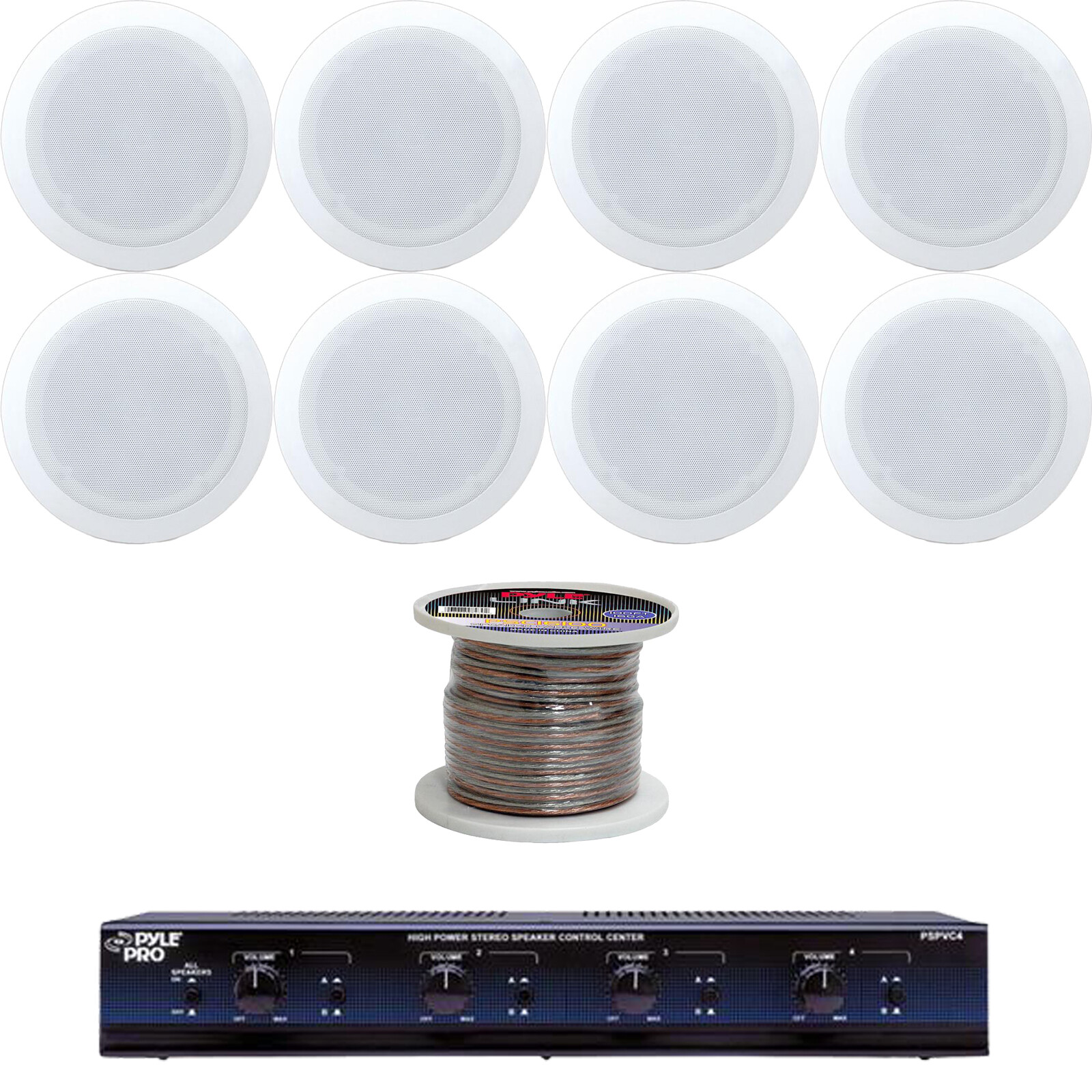 Pyle Pro 6.5" 2-Way 200W 8x Speakers, 4CH Speaker Selector Bundle ...