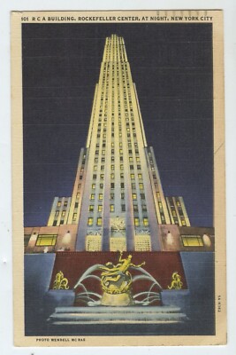 1942 Brooklyn NY postmark. R.C.A. Building, Rockefeller Center At Night ...