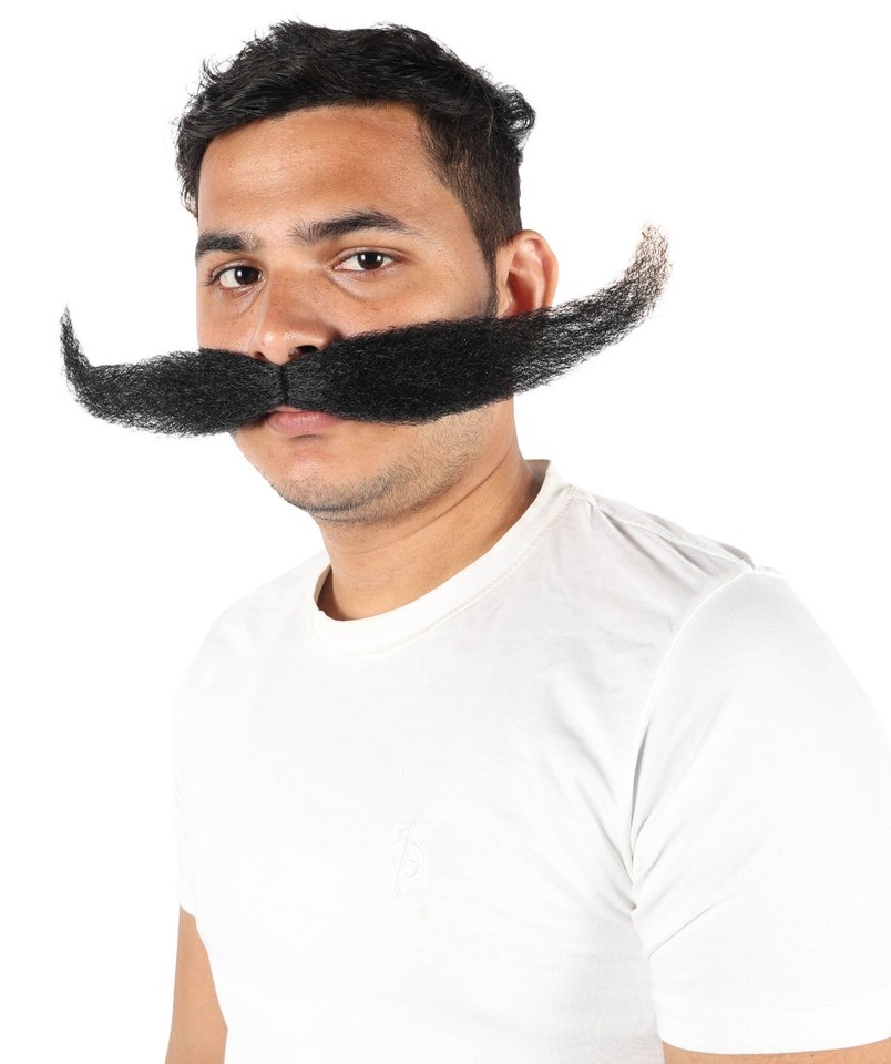 Men's Giant Black Mustache, Self-Adhesive Fake Mustache, Realistic ...