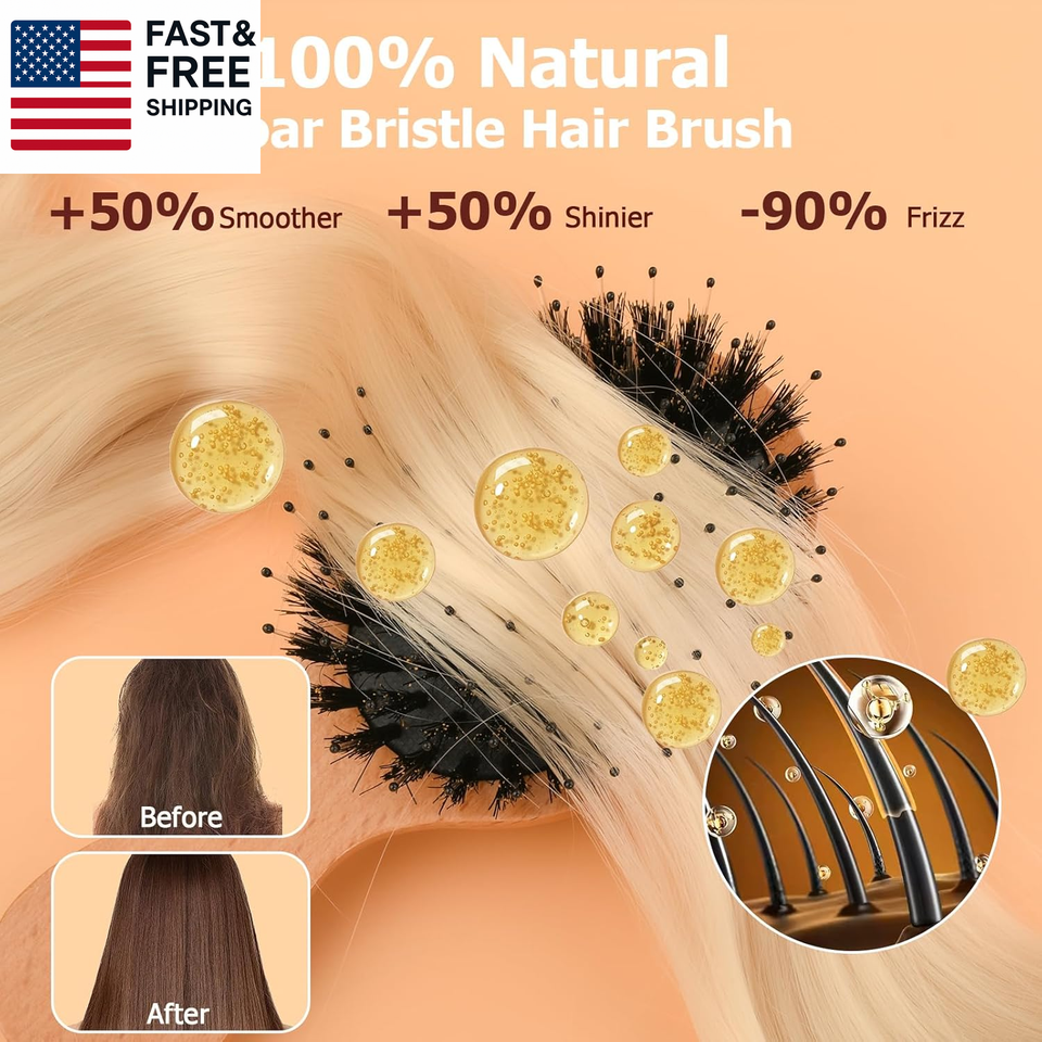 Mini Hair Brush, Travel Small Boar Bristle Hair Brush for Women Gift ...