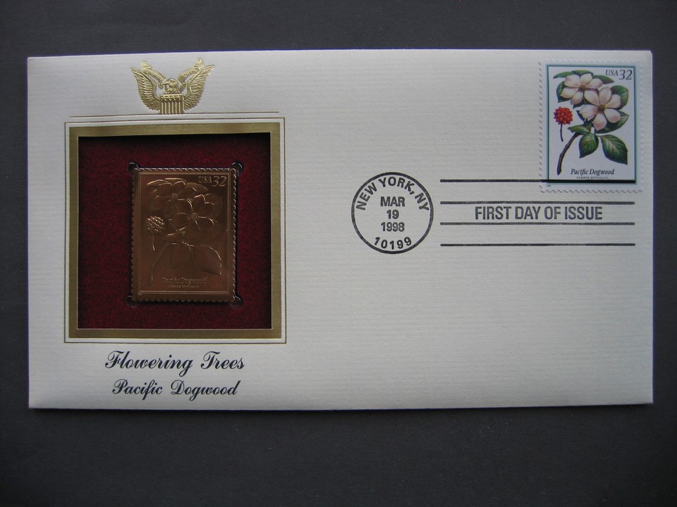 1998 Flowering Trees Pacific Dogwood Gold GOLDEN replica Cover FDC ...