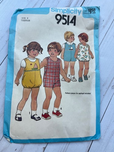 Vintage 1980 Simplicity Sewing Pattern Size 2 Toddler #9514 Jumpsuit ...