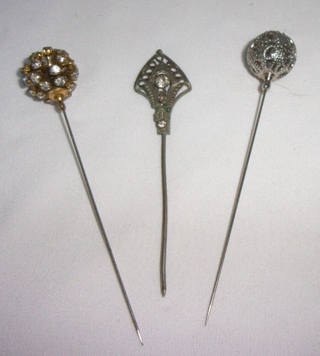 Vintage Hat Stick Pin LOT OF 3 Art Deco Gorgeous 4" | eBay