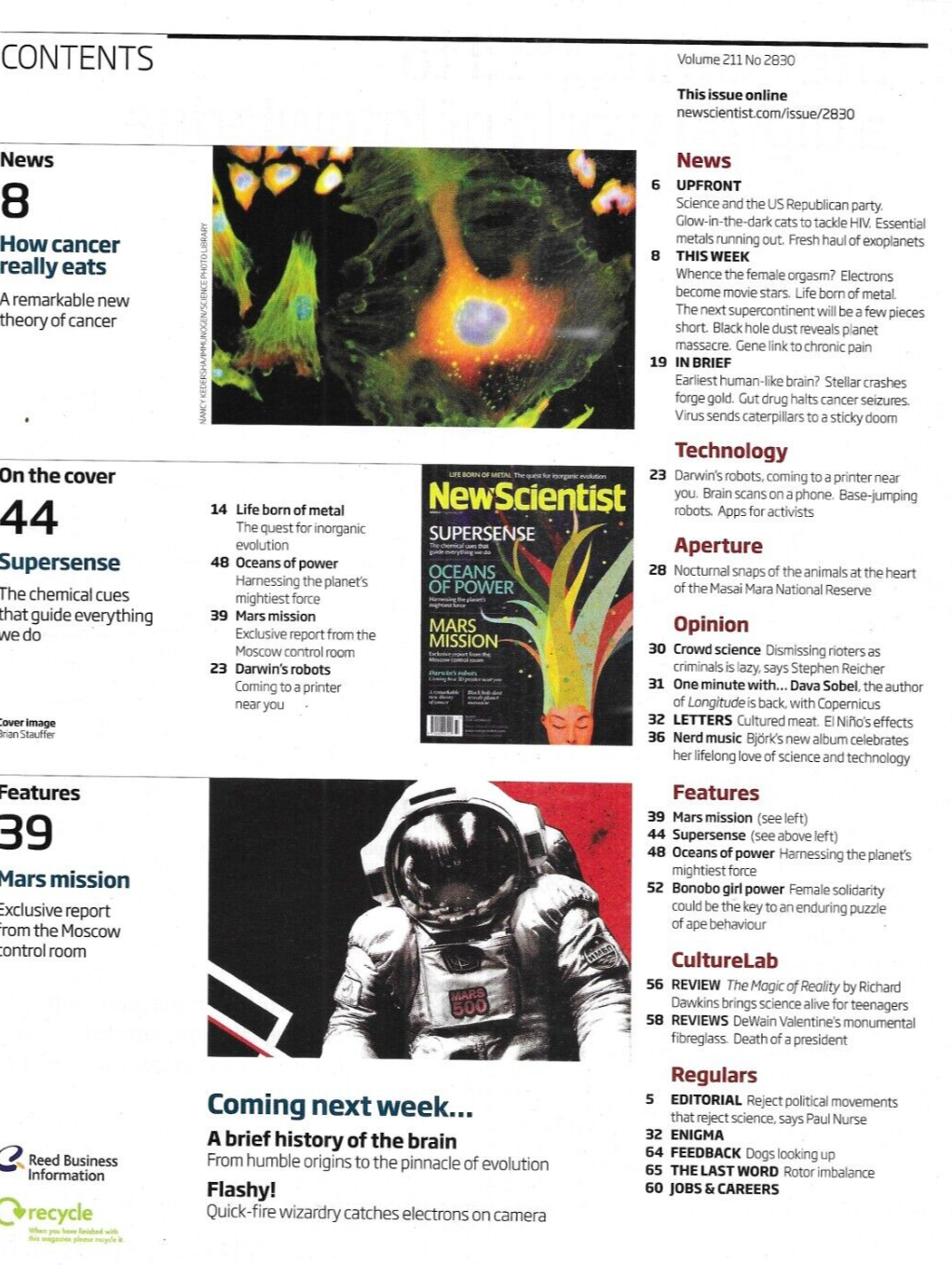 New Scientist Magazine Super Sense Oceans of Power Mars Mission Bjork ...