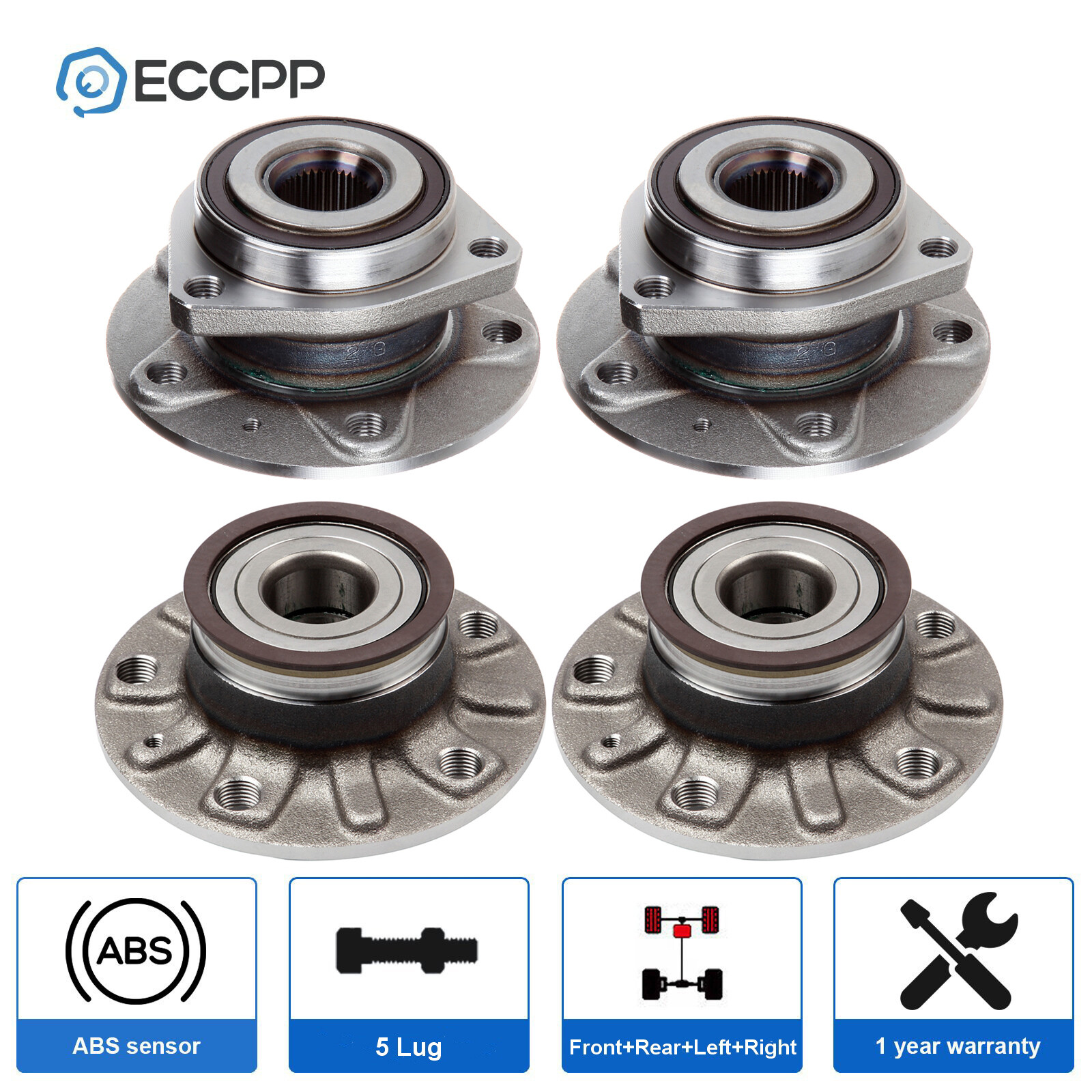 4X Front Rear Wheel Hub Bearings For Audi A3 Volkswagen Rabbit w/ 3 ...