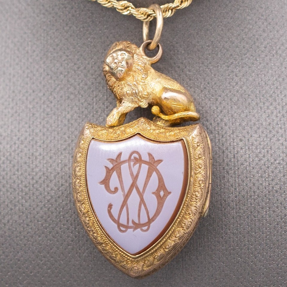 Victorian Lion Shield Locket with Sardonyx and Bloodstone in 14k | eBay
