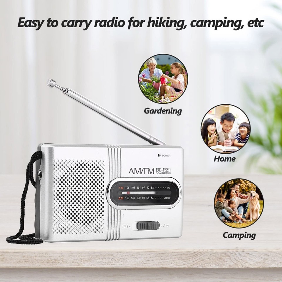 Portable Mini Stereo Radio - AM/FM, Battery Operated, Telescopic Silver ...