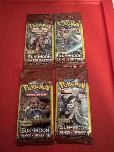 POKEMON Sun & Moon CRIMSON INVASION 3 Card Mini Booster Packs Complete ...
