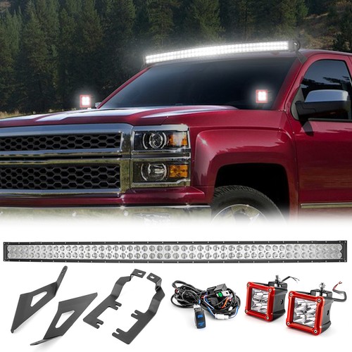 Roof 52" LED Light Bar + Ditch 3'' Pod Mount Kit For 14-18 Silverado ...