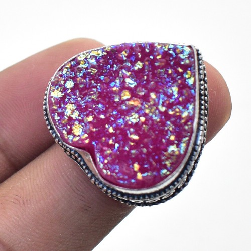 Pink Titanium Druzy Gemstone Ring Handmade Antique Vintage Jewelry 6 ...