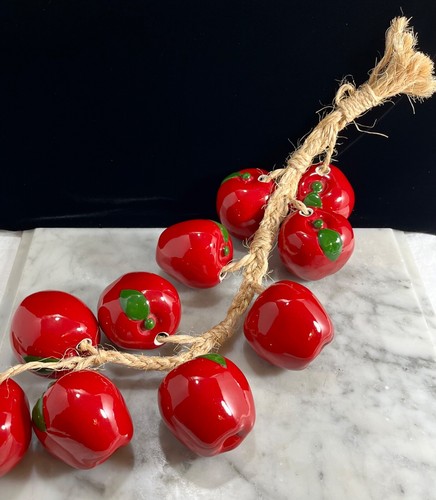 Hanging Ceramic Red Apples on Braided Rope Country Kitchen Décor | eBay