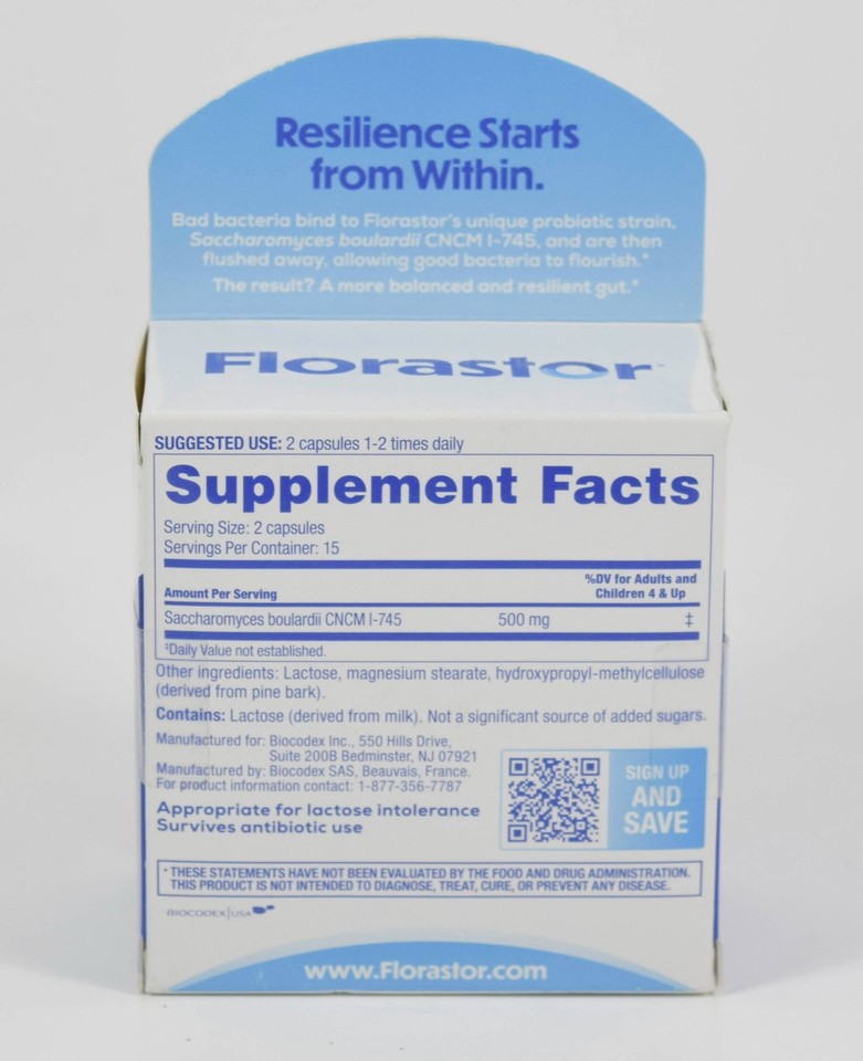 Florastor DUAL ACTION Daily Probiotic 30 Vegetarian Capsules 10/2026 704142000354 | eBay