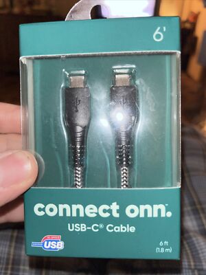 Connect Onn USB-C Cable, 6' Knit Cable | eBay