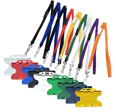 Double Sided ID Card Holder & Neck Strap Lanyard With Metal Clip x 5 ...