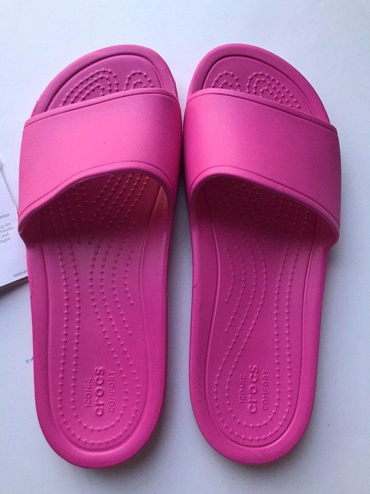 WOMEN'S CROCS HOT PINK KADEE SLIDE FLIP FLOP BEACH/POOL SANDALS SIZE 8 ...