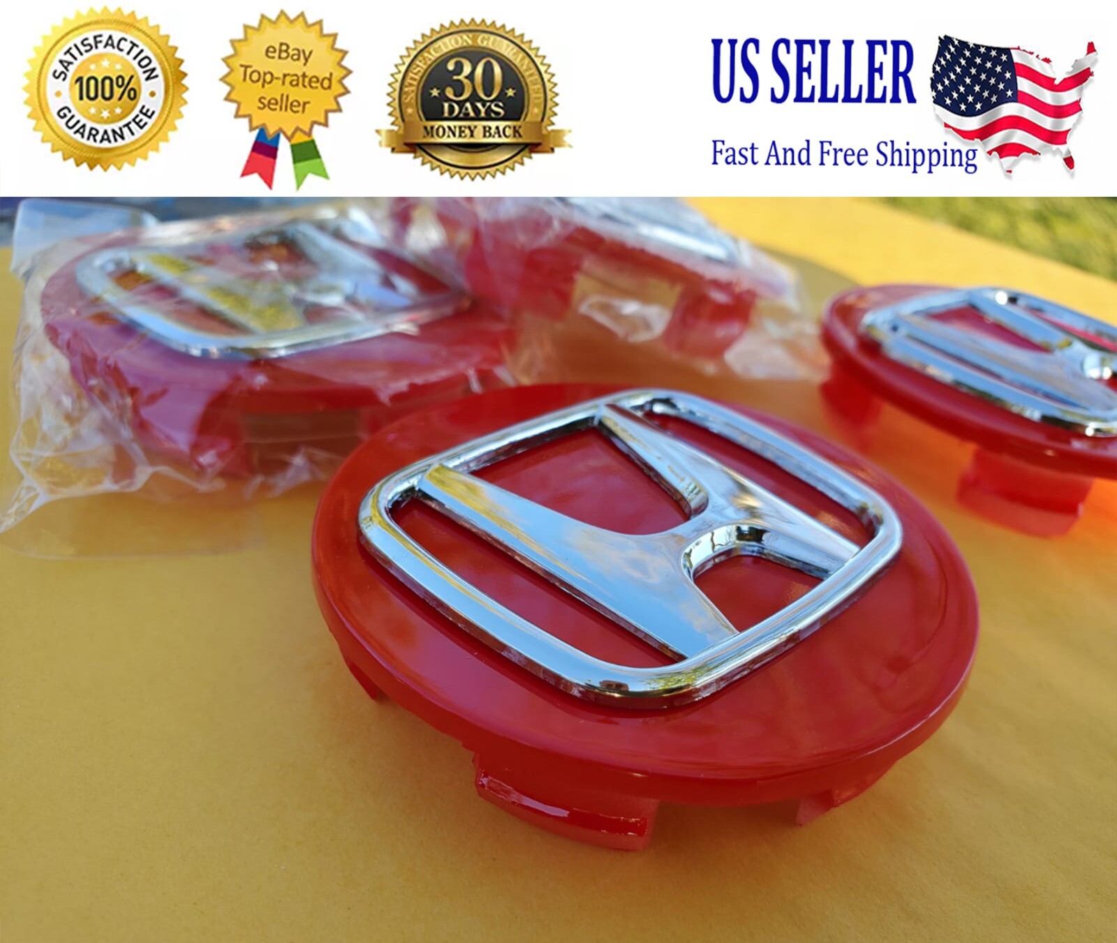 4x HONDA Set Of Red Wheel Center Caps 69MM - - Satisfaction Guaranteed ...