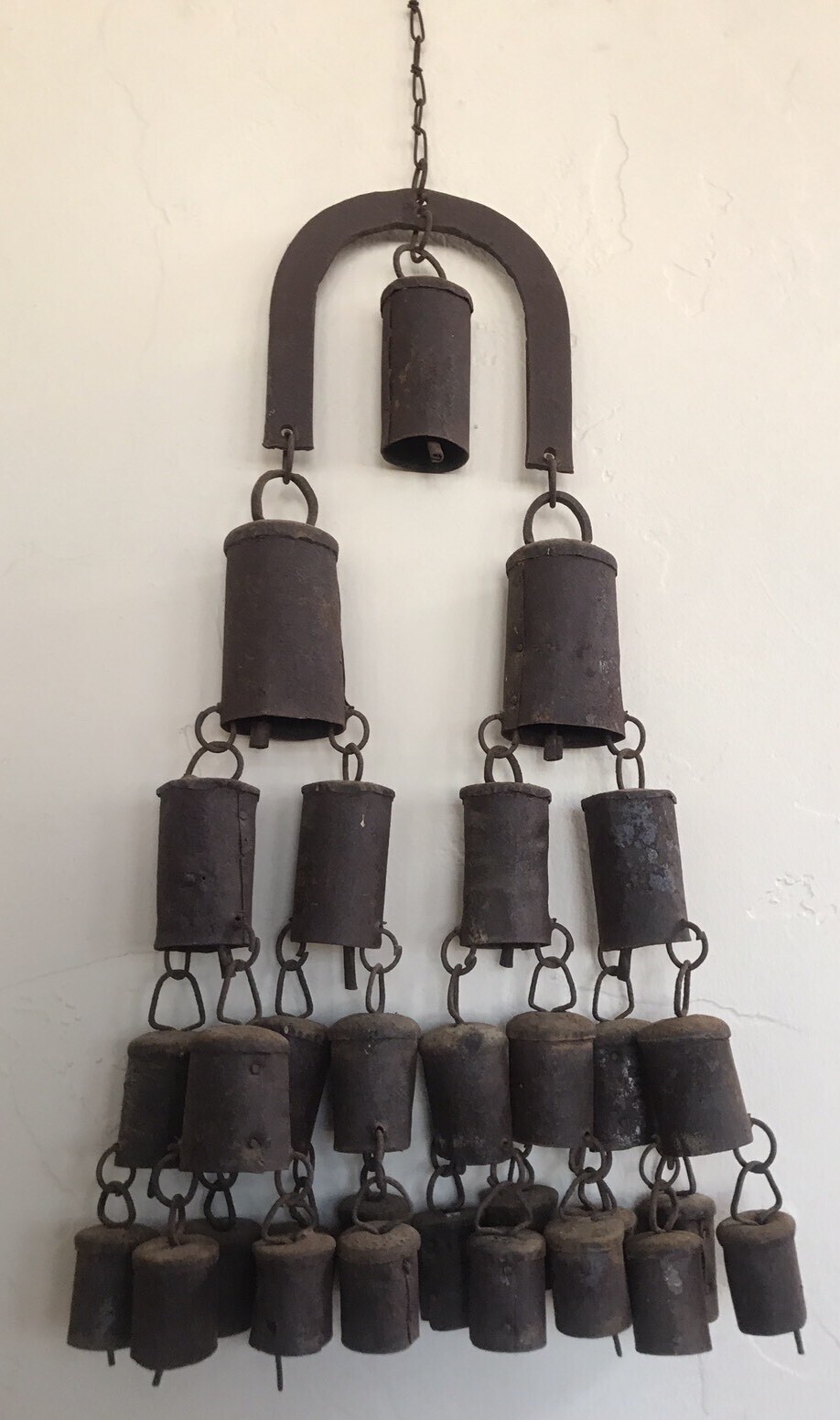 Rustic Forged Metal Chain Cowbell Bells Windchime Goat Bells Horseshoe ...