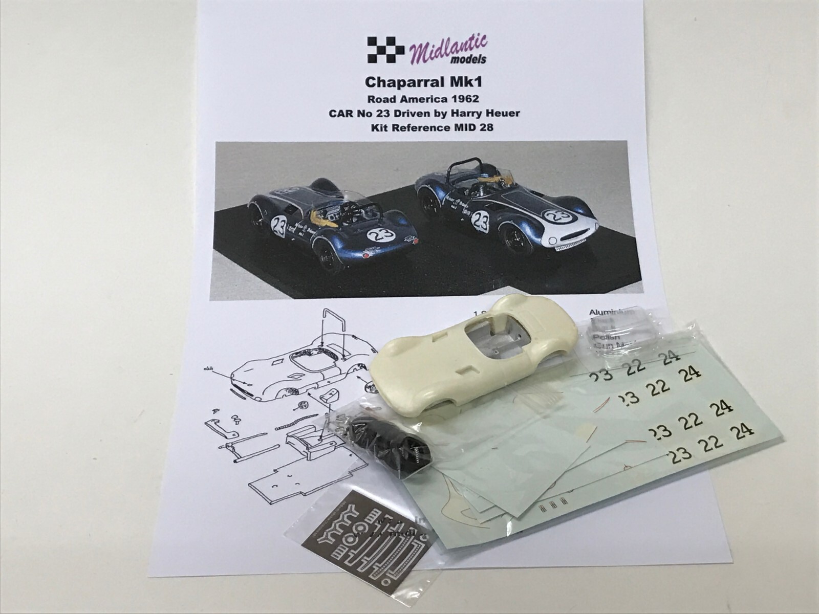 MID28 1:43 Midlantic Model Kit 1962 Chaparral Mk 1 Meisterbrauser Marsh ...