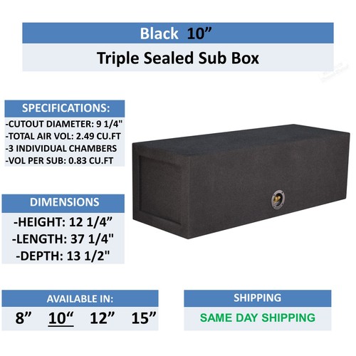 10" Triple Sealed Sub Box / Triple 10" Sub Woofer Enclosure Ground ...